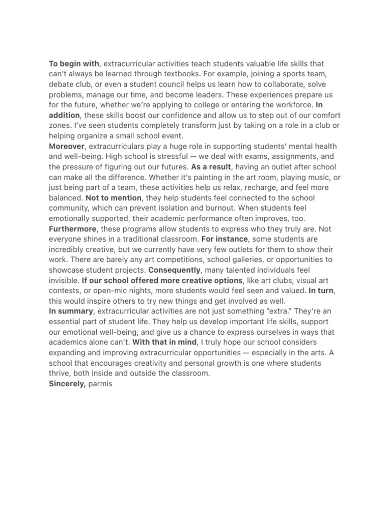 To Begin With, Extracurricular Activities Teach Students Valuable | PDF