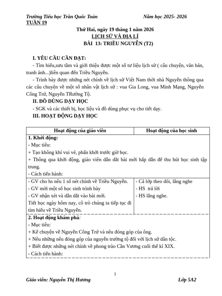 5A2 Tuần 19 Chiều | PDF