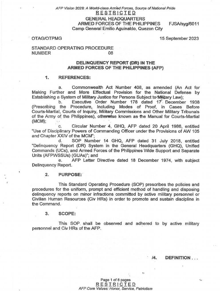 AFP Delinquency Report SOP 2023 | PDF | Non Commissioned Officer ...