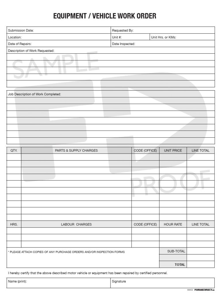 Equipment Vehicle Work Order | PDF