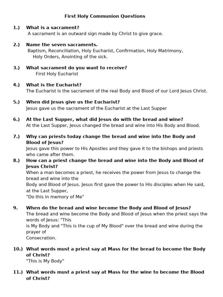 First Holy Communion FAQs and Insights | PDF | Eucharist | Mass (Liturgy)