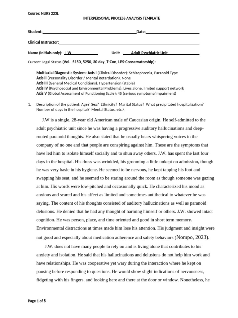 Interpersonal Process Analysis: Schizophrenia | PDF | Nonverbal ...