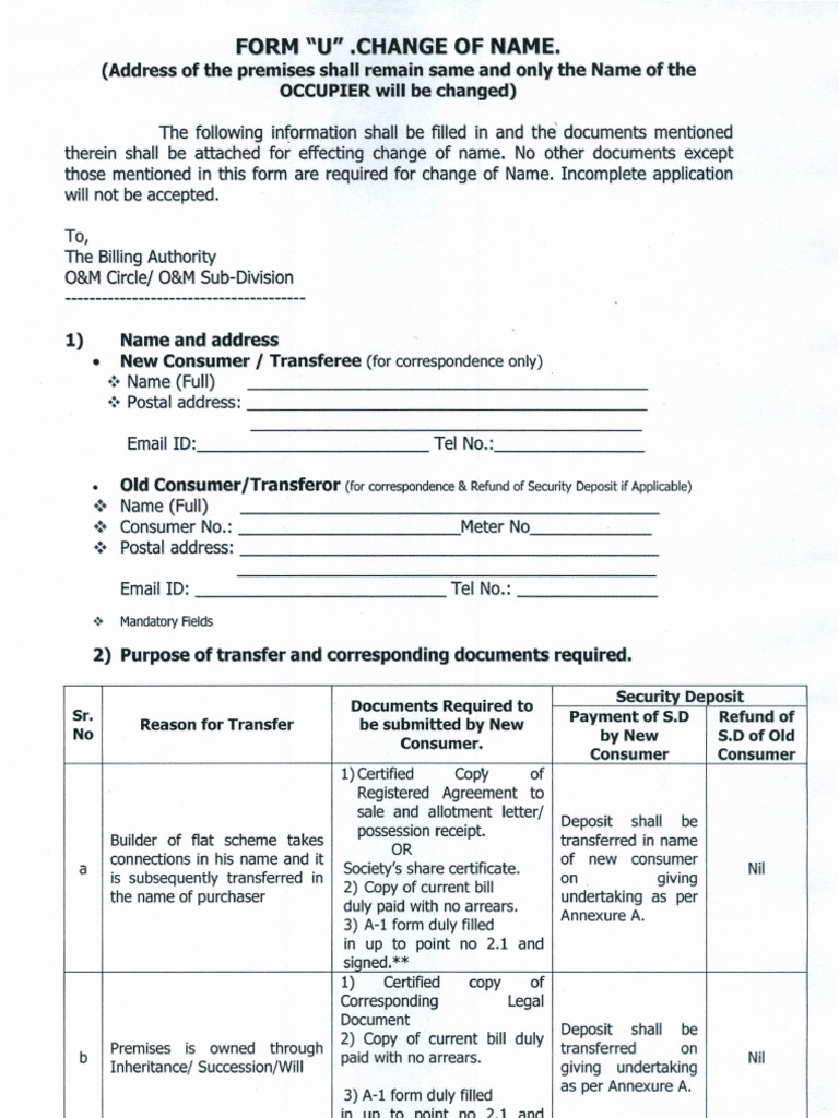 Form U Change of Name | PDF