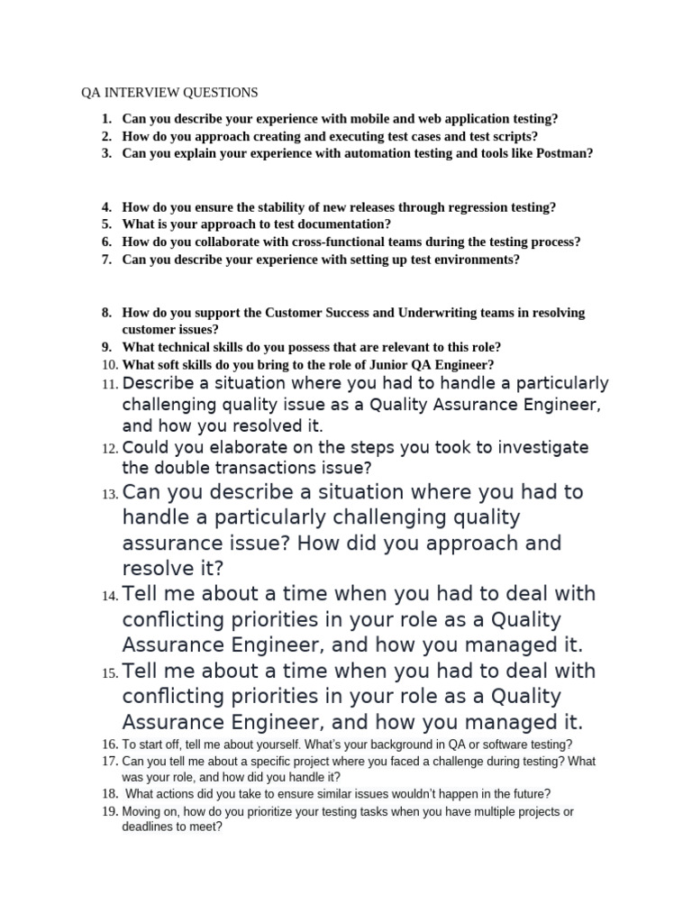 Essential QA Interview Questions Guide | PDF | Software Testing ...