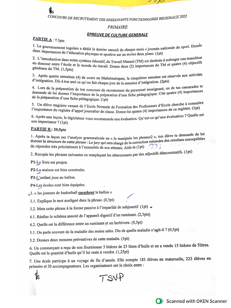 Concours Enseignants Primaire 2023 | PDF