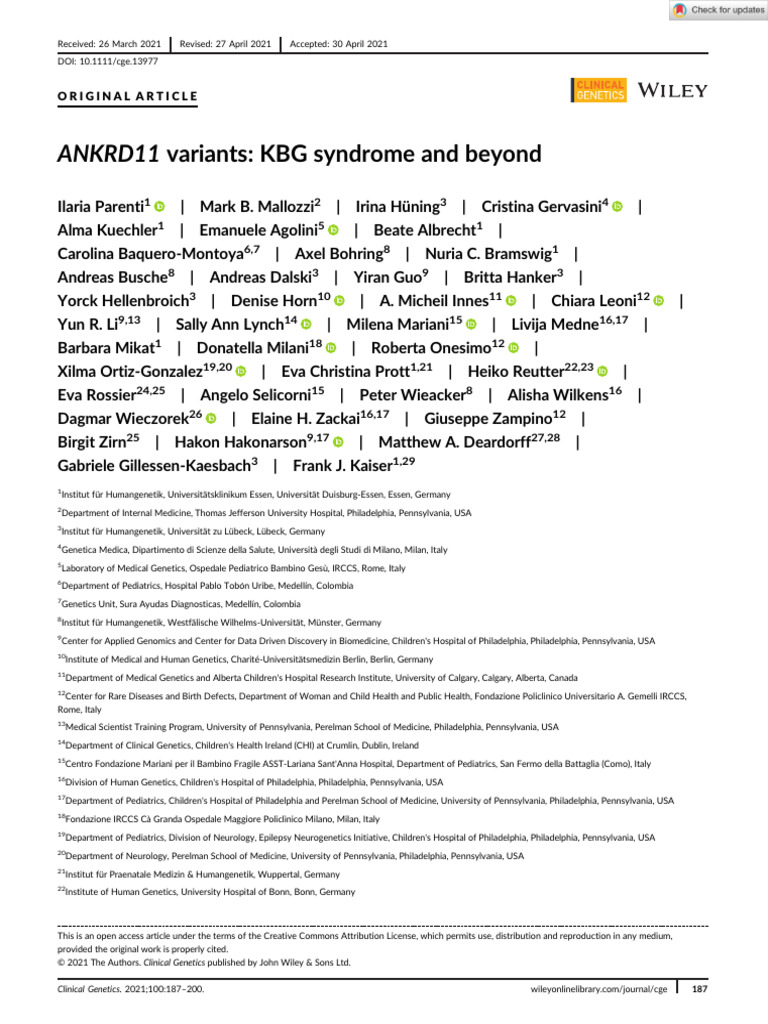 Clinical Genetics - 2021 - Parenti - ANKRD11 Variants KBG Syndrome and ...