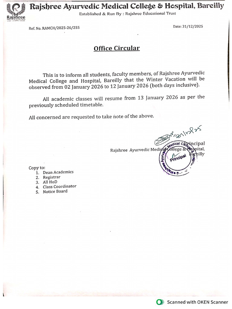 Winter Vacation Circular | PDF