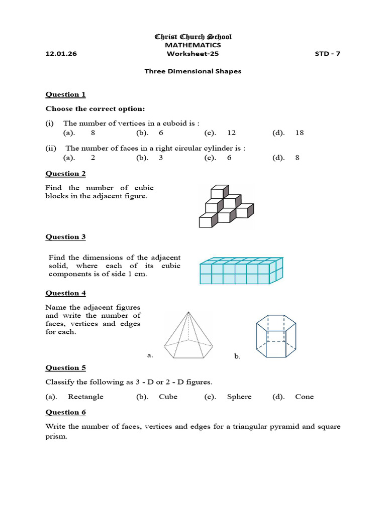 STD 7 - THREE - D Worksheet | PDF