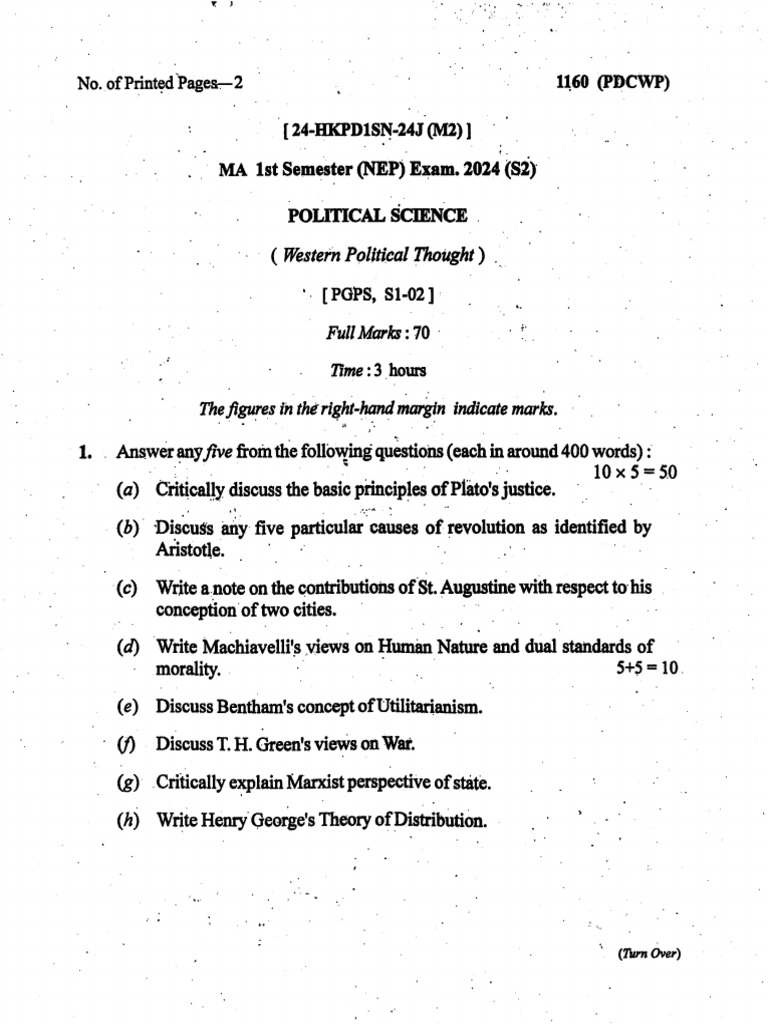 Ma 1st Semester (Nep) 2024, Political Science ( Pg Ps s1-02) | PDF