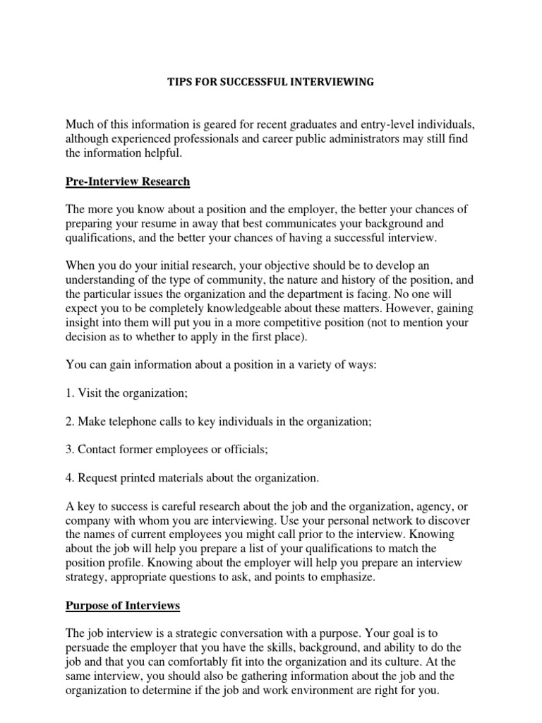 Pre-Interview Research: Tips For Successful Interviewing | PDF | Job ...