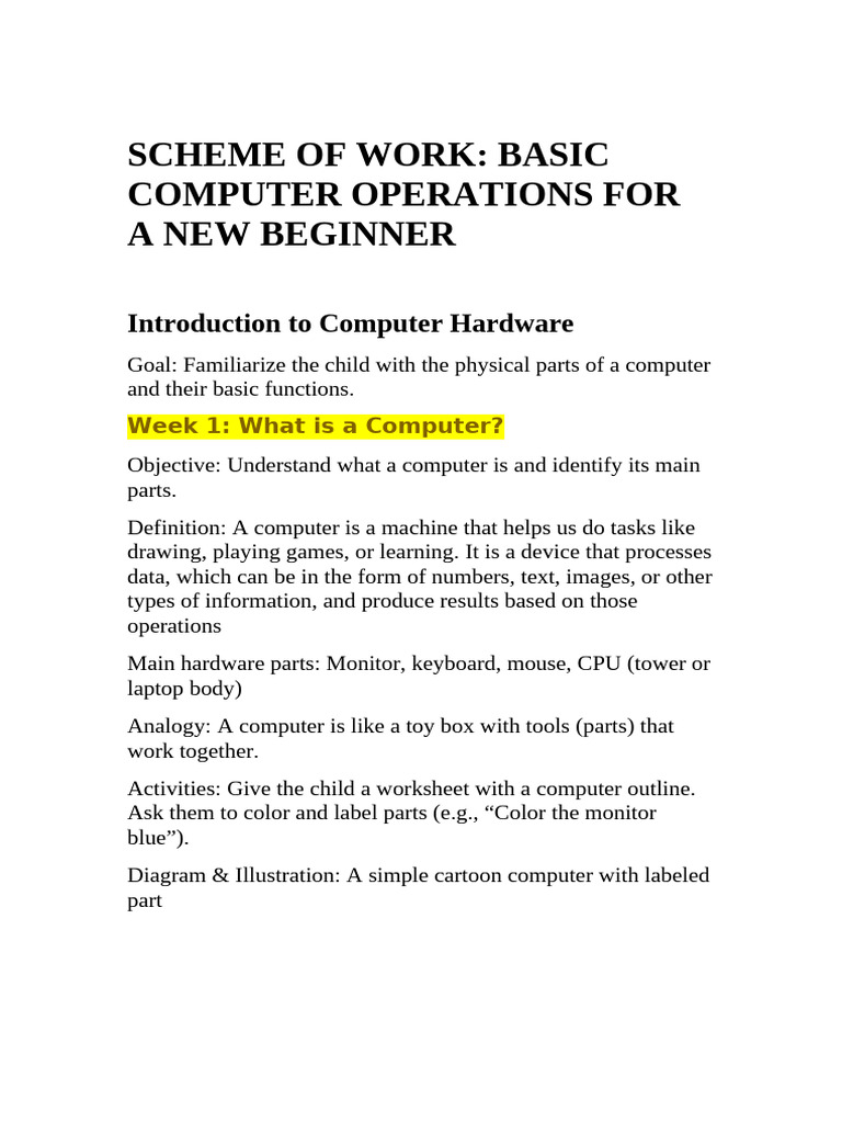 Basic Computer Scheme of Work | PDF | Microsoft Excel | Icon (Computing)