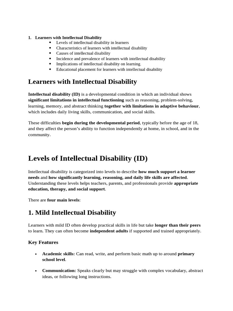 Understanding Intellectual Disability in Learners | PDF | Intellectual ...