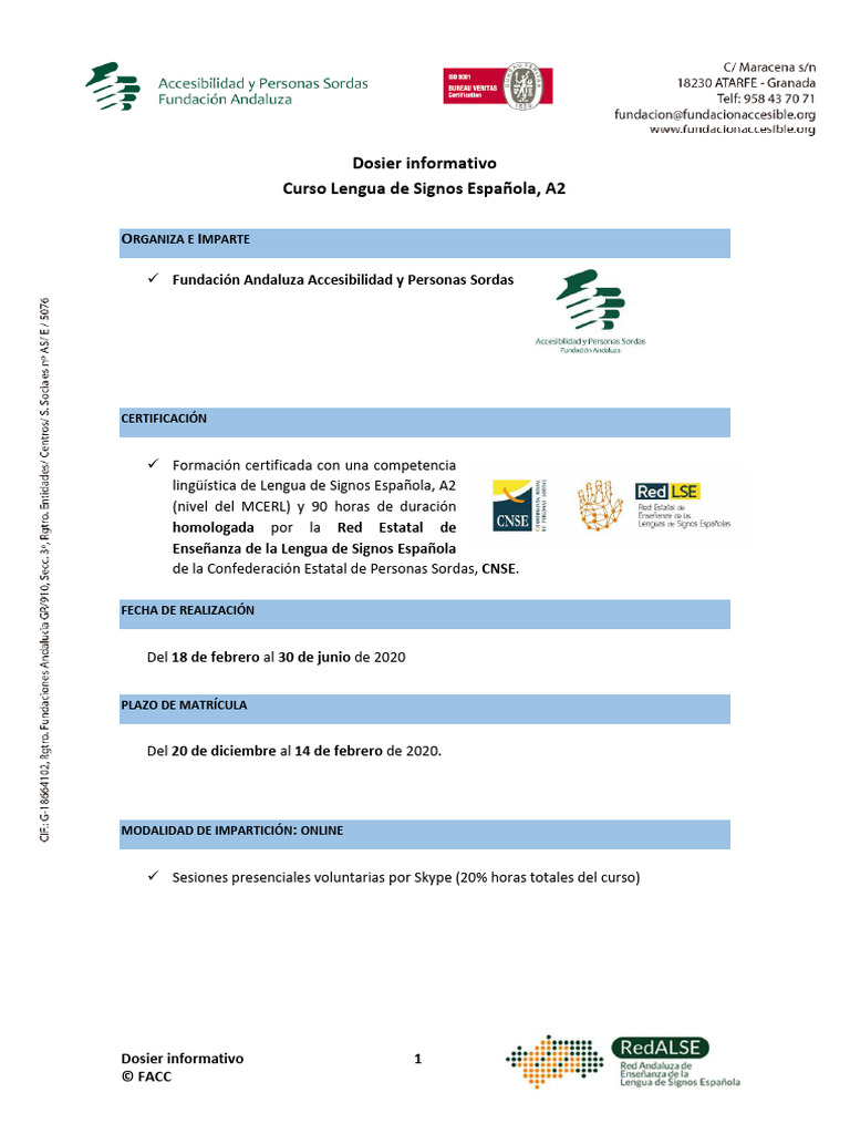 FACC-LSE-A2 Dosier Informativo 2020 | PDF | Oración (Lingüística ...