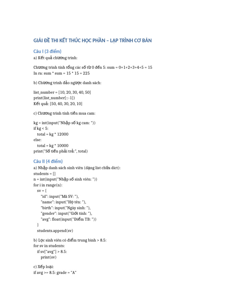 Giai de Lap Trinh Co Ban | PDF