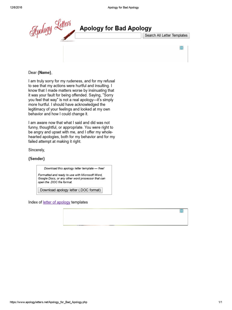 Apology For Bad Apology | PDF