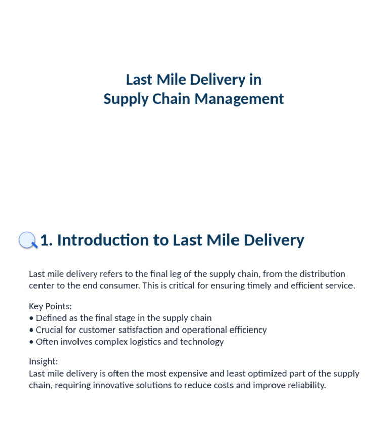 Last Mile Delivery in Supply Chain Management | PDF