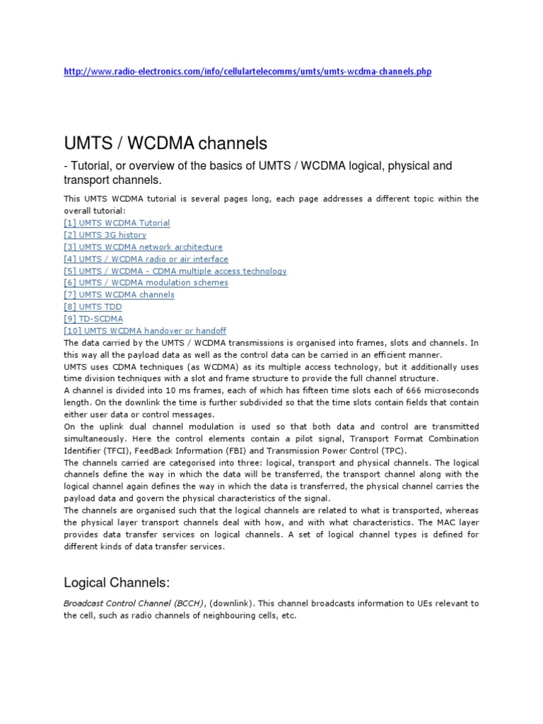 Umts Wcdma Channels | PDF | Mobile Technology | Electronics