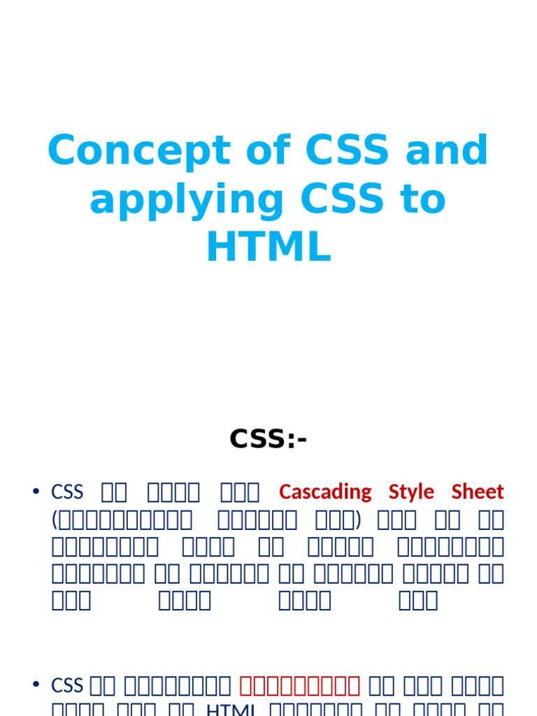Concept of CSS and applying CSS to HTML | PDF