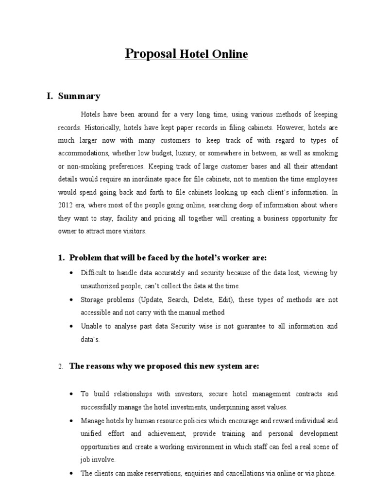 Hotel Online Reservation System Proposal | PDF | Finance & Money Management