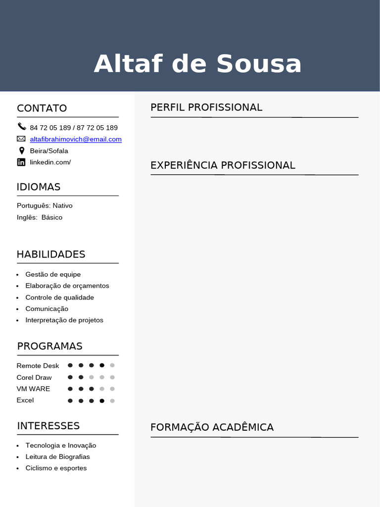 234 Modelo Curriculo Portugues | PDF