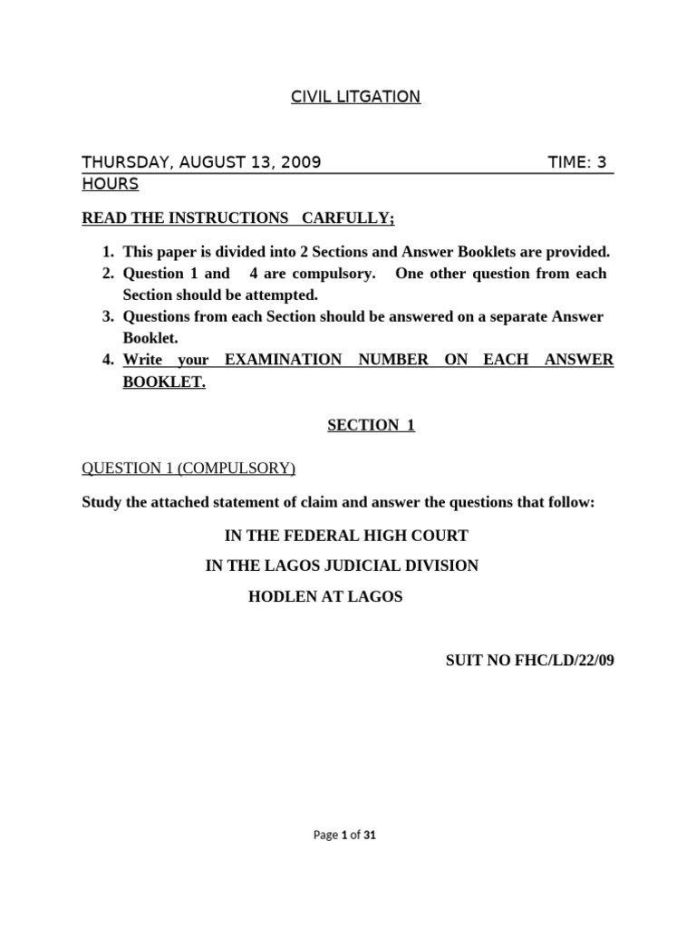 Civil Litigation Exam Instructions and Case Analysis | PDF | Prosecutor ...