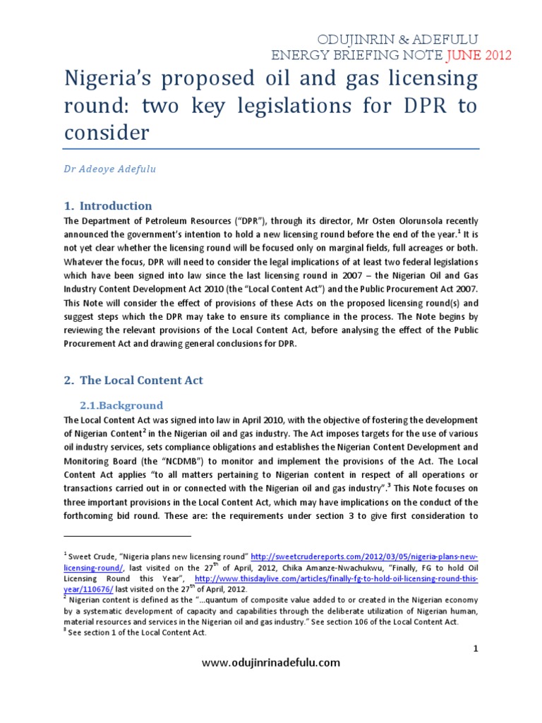 Key Legal Issues For DPR in Proposed Licensing Round | PDF ...
