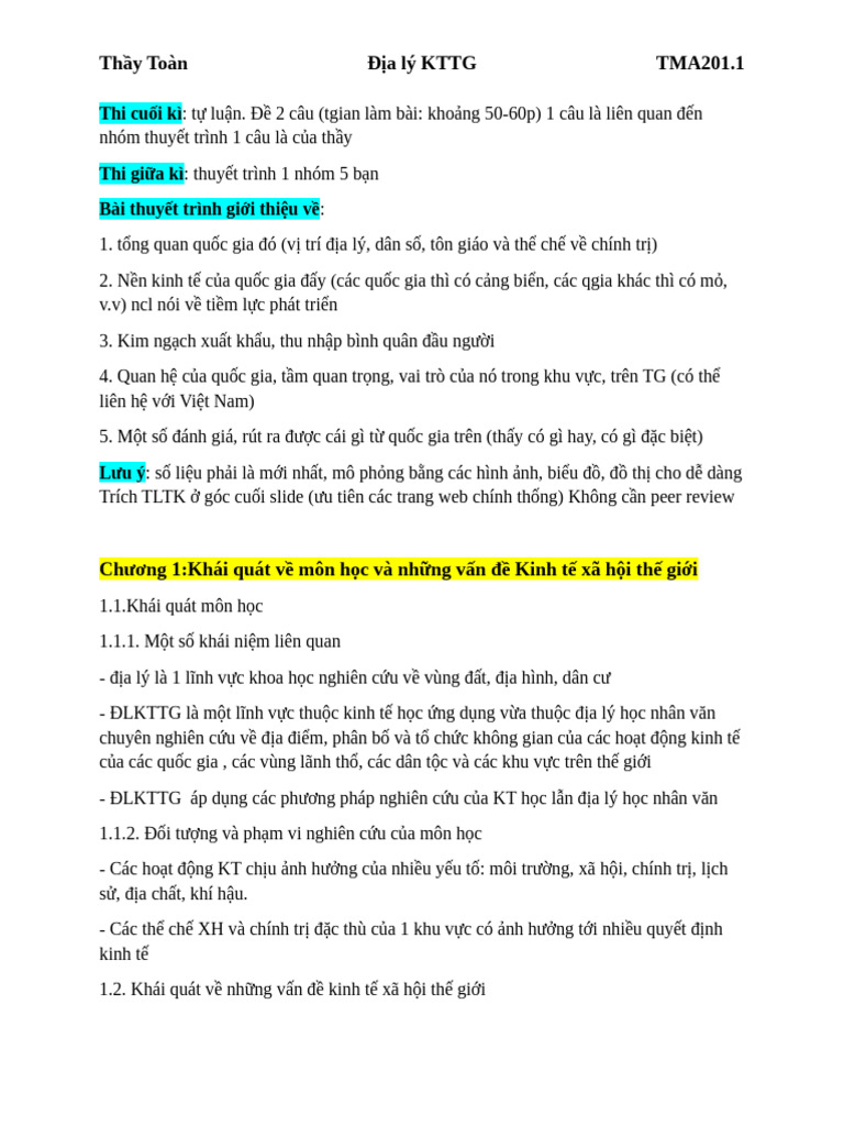 Địa lý KTTG | PDF