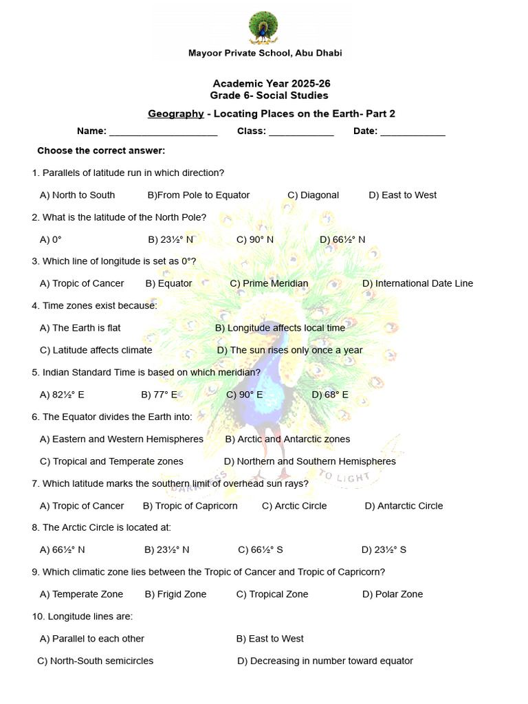 Worksheet Locating Places On The Earth Part 2 2025-26 | PDF | Equator ...