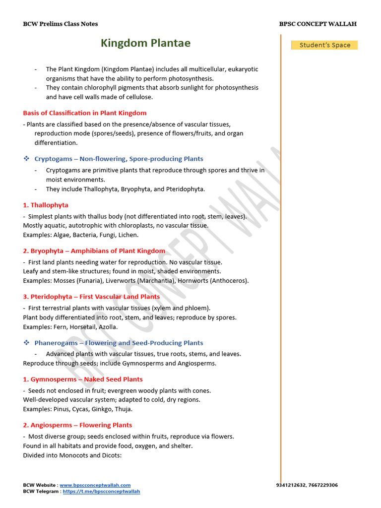 Plant Kingdom ENG Notes | PDF | Plant Hormone | Plants