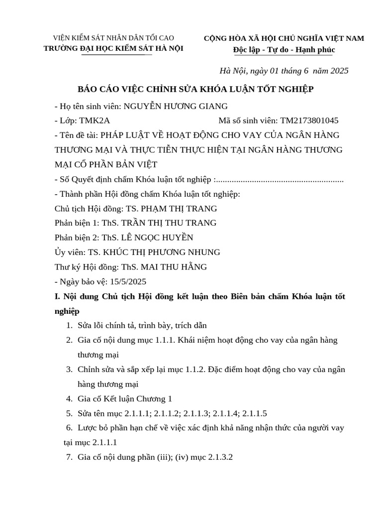 Báo Cáo Chỉnh Sửa KLTN Và Giấy Xác Nhận Đã Nộp KLTN (1) | PDF