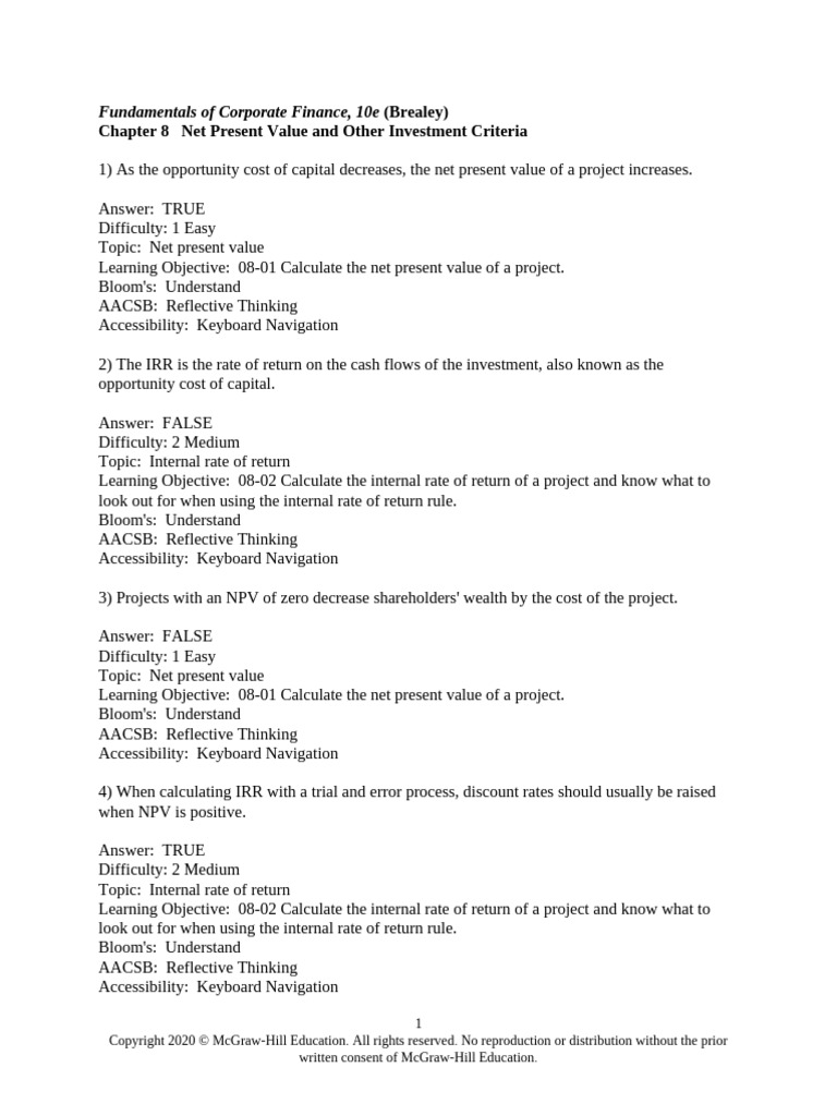 Brealey10e Chapter08 TB AnswerKey | PDF | Internal Rate Of Return | Net ...
