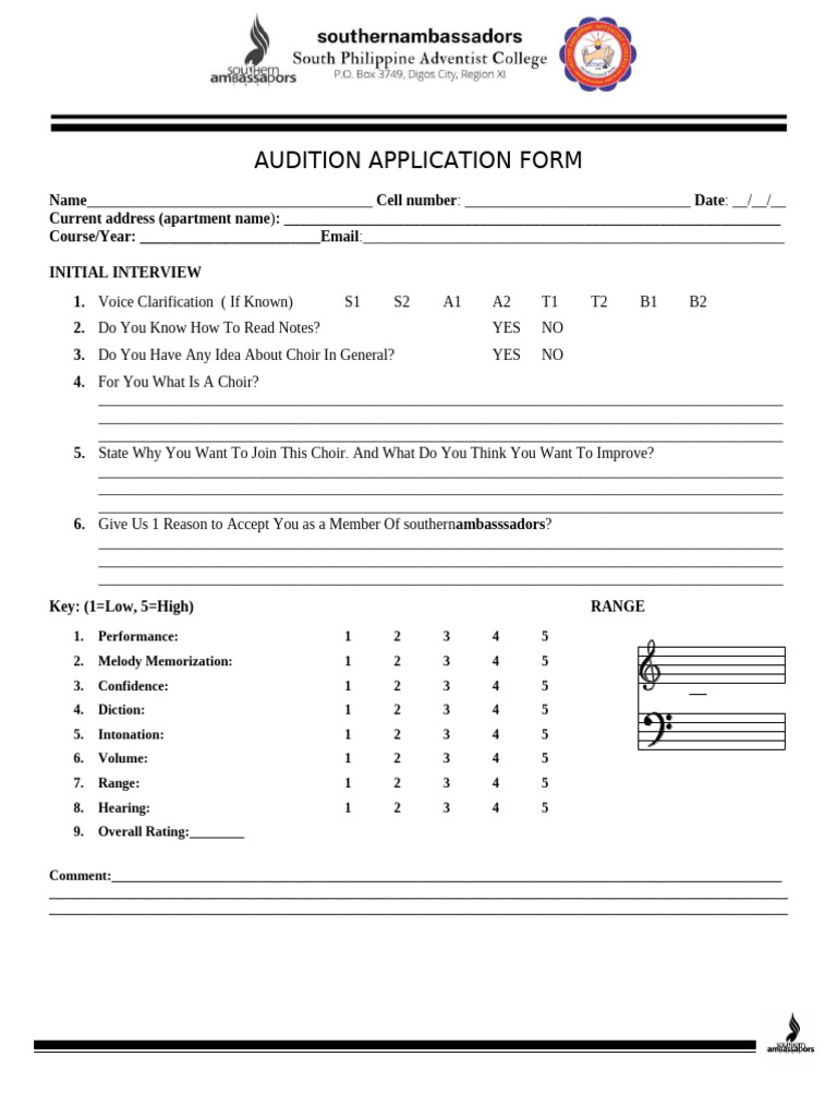 Choir Audition Application Form | PDF