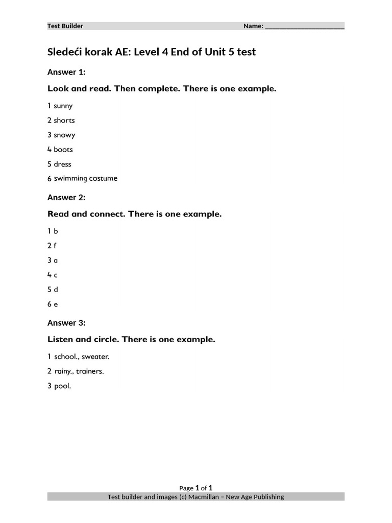 Level 4 Unit 5 Test Builder | PDF