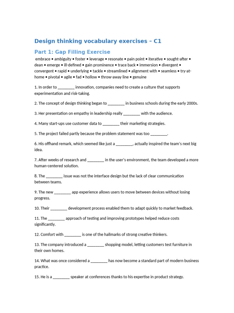 Design Thinking Vocabulary | PDF | Design Thinking | Leadership