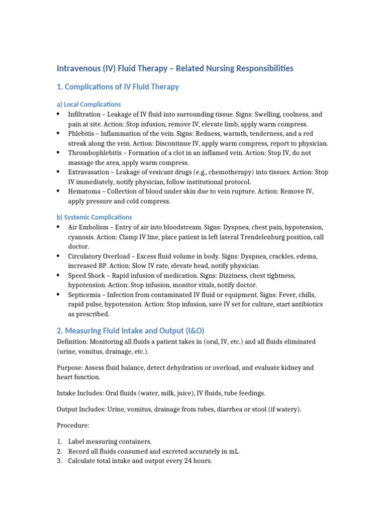 IV Fluid Therapy: Nursing Responsibilities | PDF | Intravenous Therapy ...