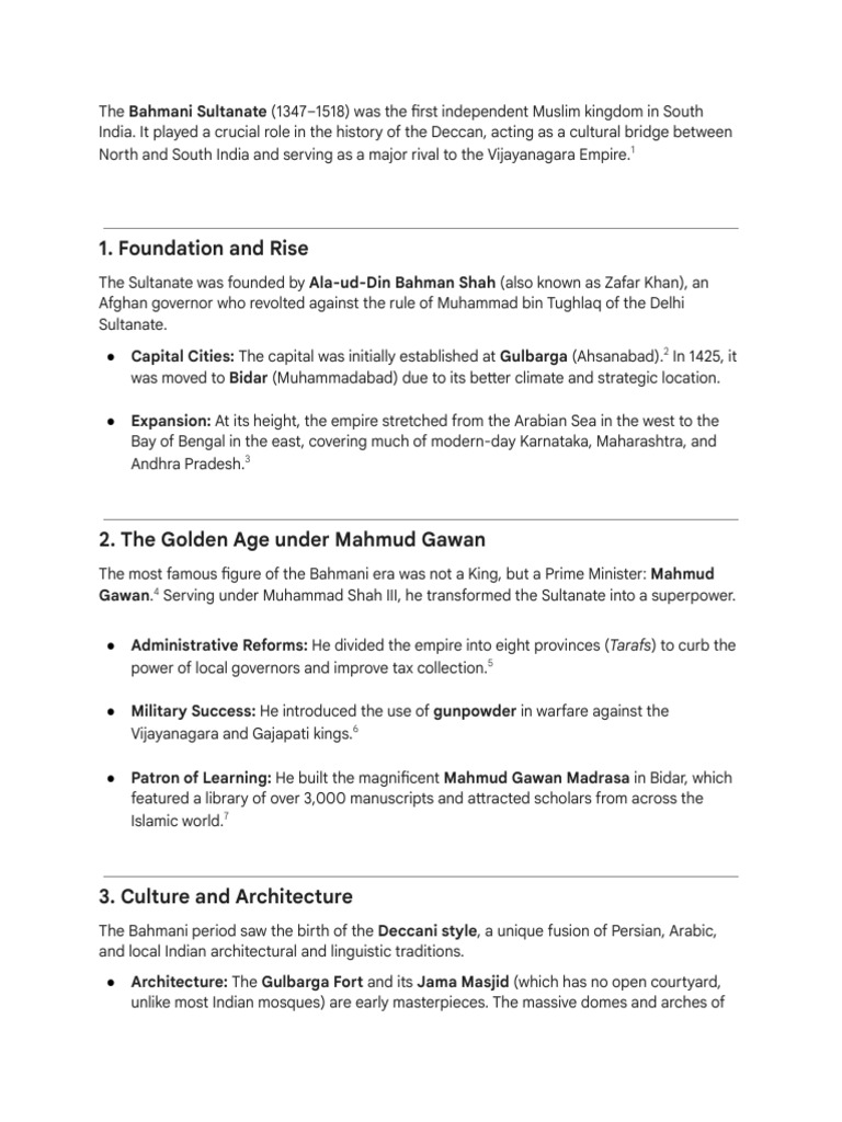 Bahmani Sultanate - History and Legacy | PDF