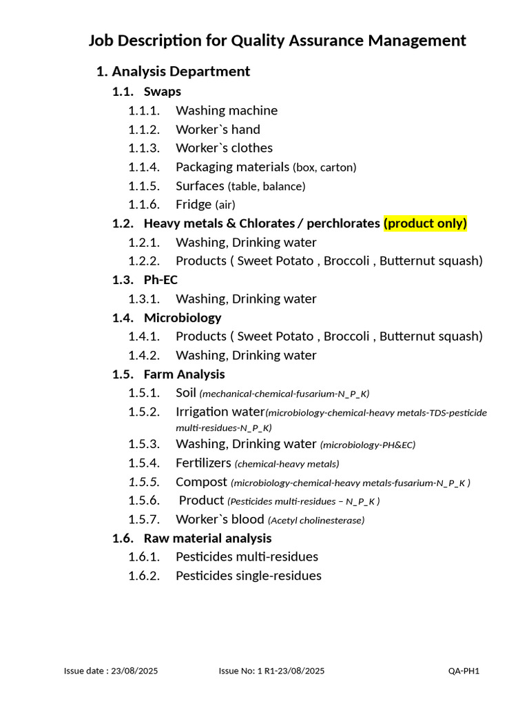 Job Description for Quality Assurance Management | PDF