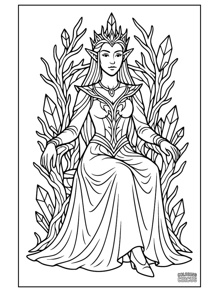 Free Elf Queen Coloring Page - Crystal Vine Throne (Printable PDF ...