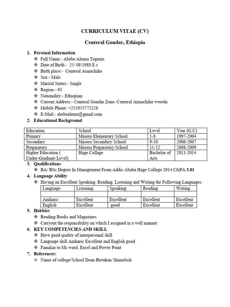 Abebe Alemu Tegenie's CV - Ethiopia | PDF