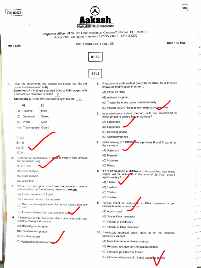 Biotechnology Exam | PDF