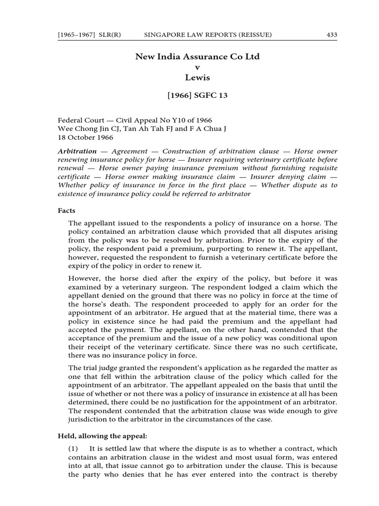 (1965-1967) SLR (R) 0433 | PDF | Arbitration | Insurance