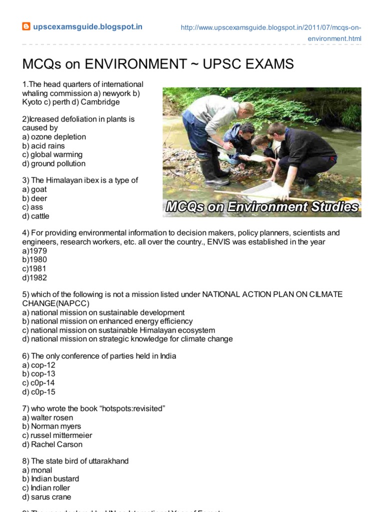 Mcqs On Environment Upsc Exams Upscexamsguide Pdf