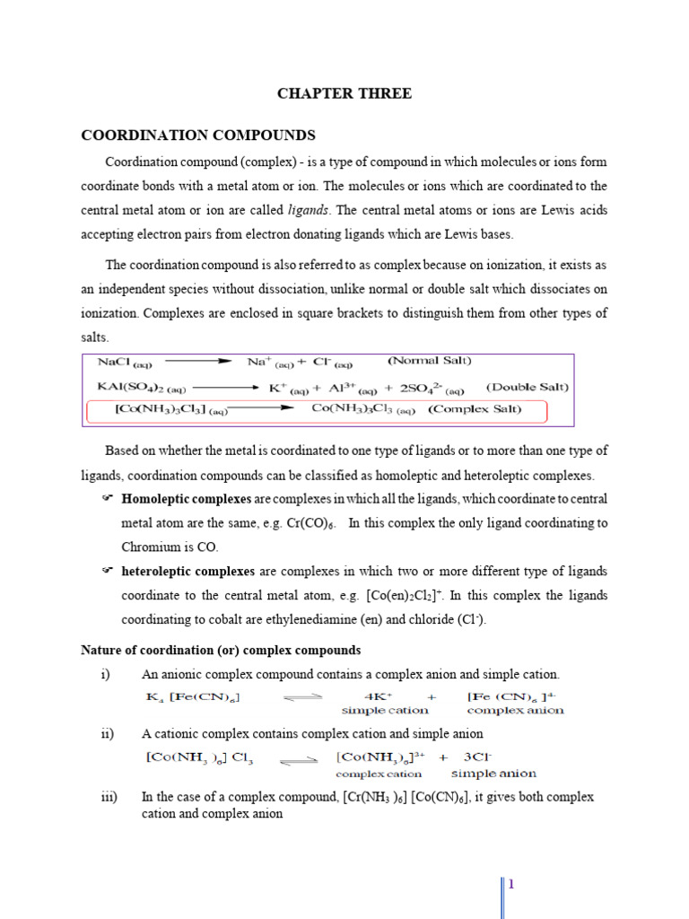 Chapter 3. Coordination Compounds, 1st Draft-1 | PDF | Coordination ...