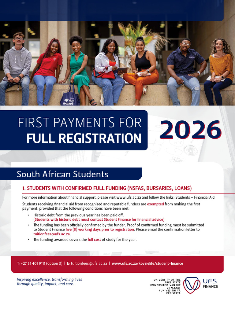 UFS First Payment Registration Guide | PDF | Student Financial Aid In ...