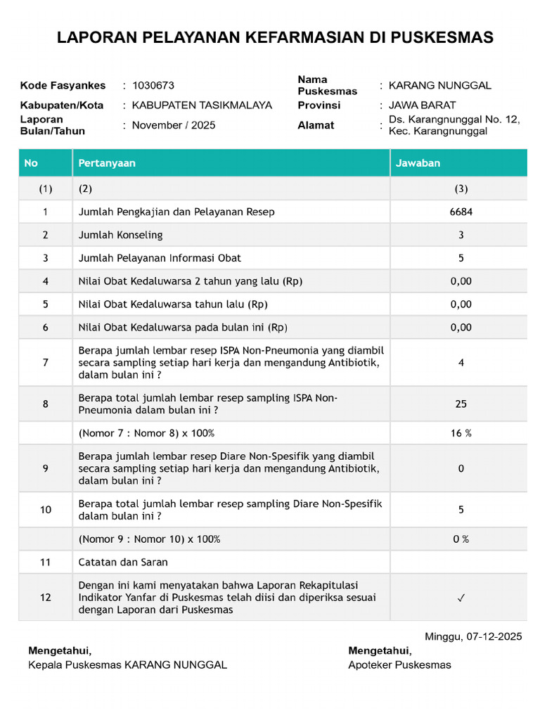Laporan Simona Nov 2025 | PDF