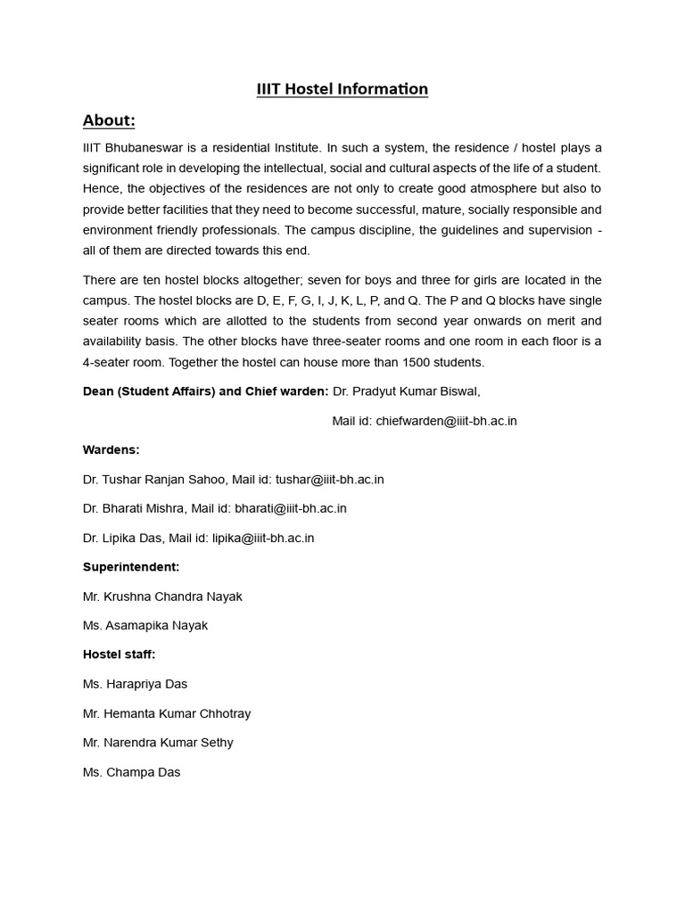 IIIT Hostel Information | PDF