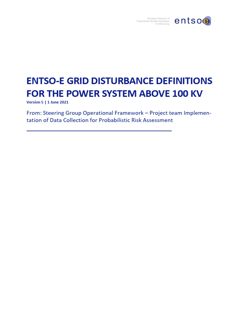 ENTSO-E Grid Disturbance Definitions For The Power System Above 100 KV ...