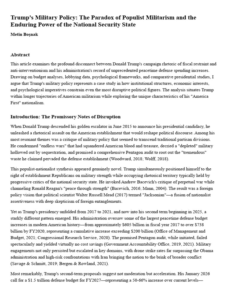 Trumps Military Policy The Paradox of Po | PDF | Audit | Military ...