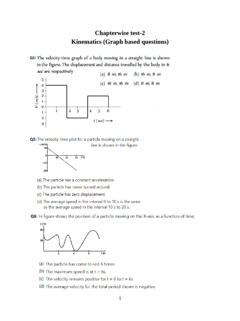 Chapterwise Test 2 Kinematics Graph | PDF