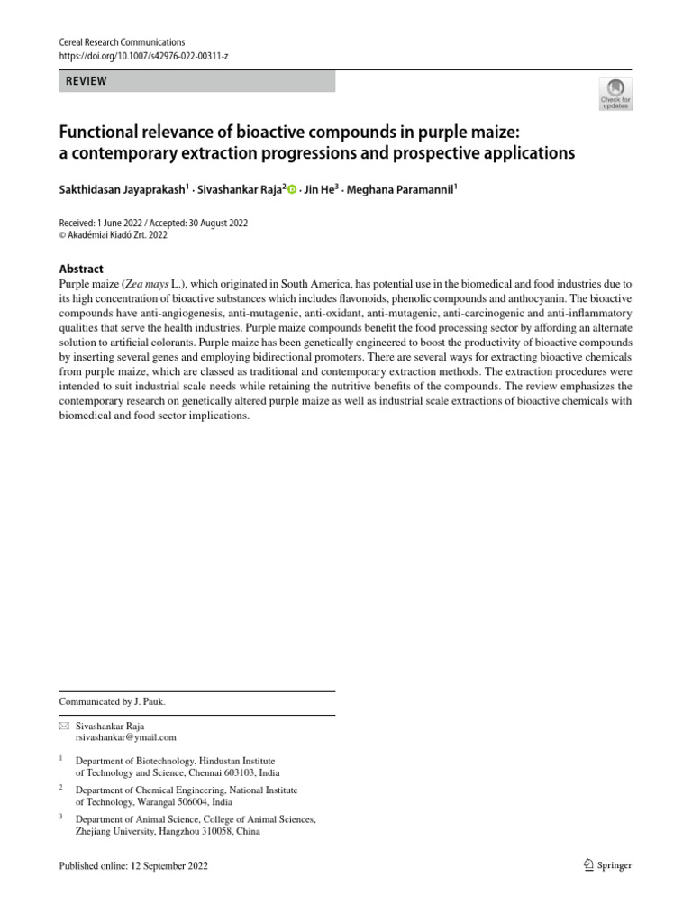 Functional Relevance of Bioactive Compounds in Purple Maize: A ...